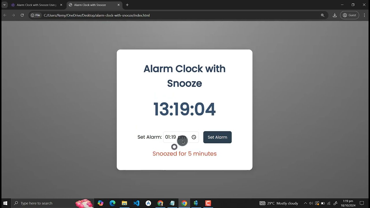 Alarm Clock with Snooze Using HTML, CSS and JavaScript with Source Code