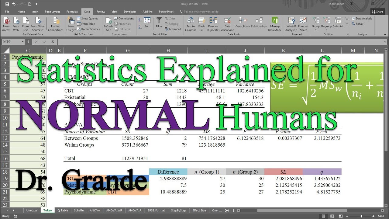 Tukey-Kramer Post Hoc Test after One-Way ANOVA in Excel