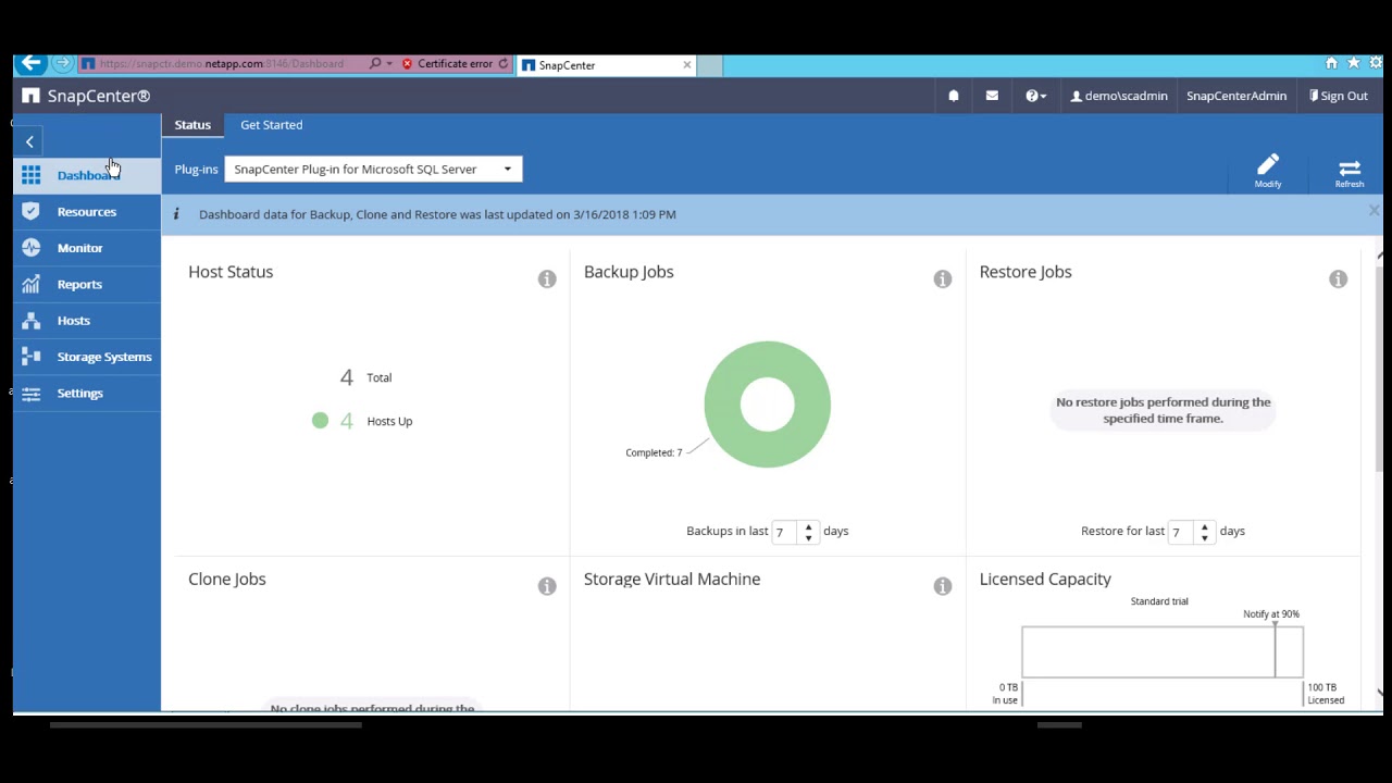 Tour through SnapCenter navigation pane options