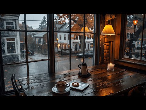 Rainy Autumn Cafe Ambience with Smooth Jazz Background Music & Rain Sounds for Study, Work, Relax๐โ๏ธ