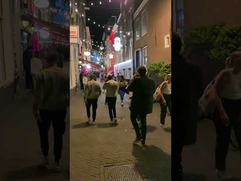 Night street of Amsterdam. Bright lights of the night city. #shorts
