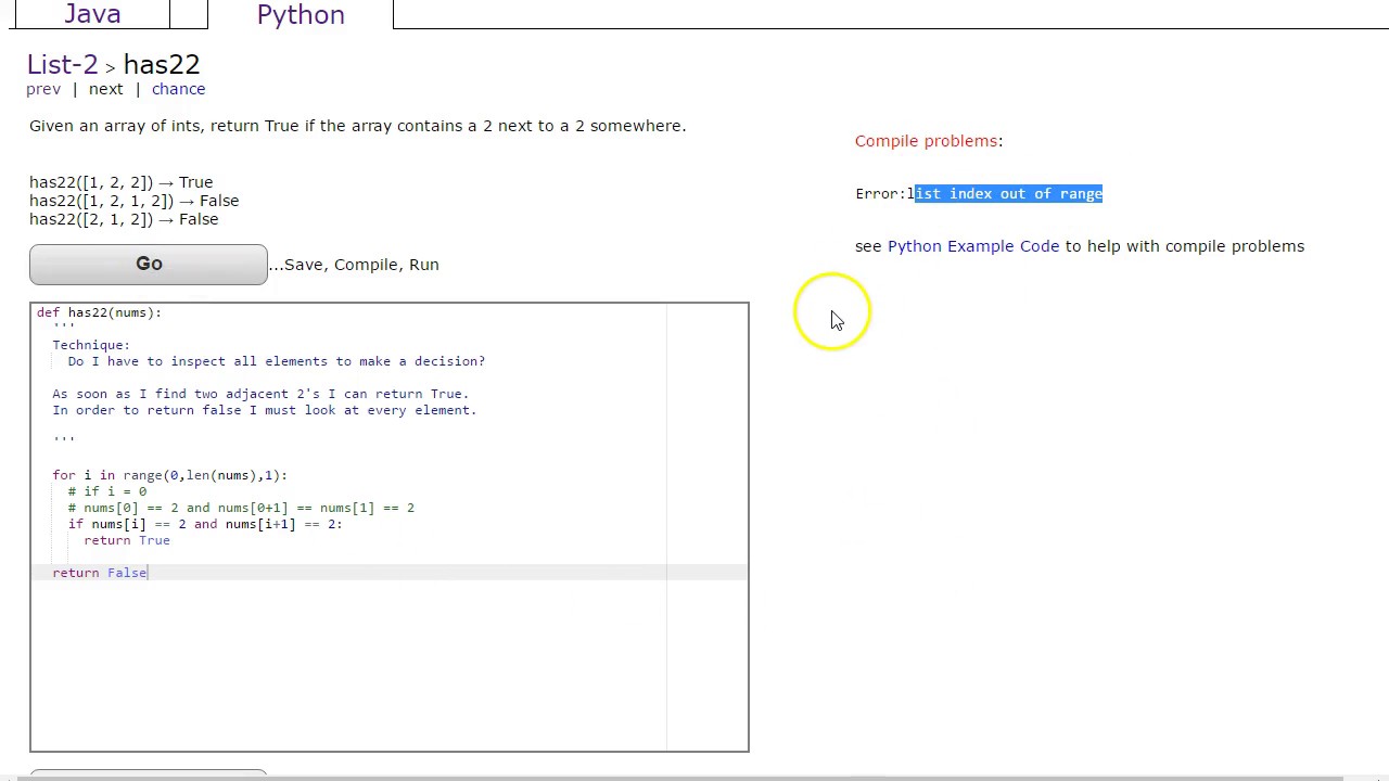 CodingBat - has22 (Python -  Lists2)
