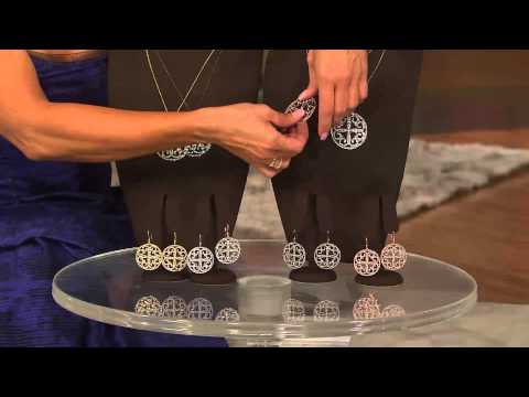 VicenzaSilver Sterling Pave' Glitter Scroll Design Round Dangle Earrings with Lisa Robertson