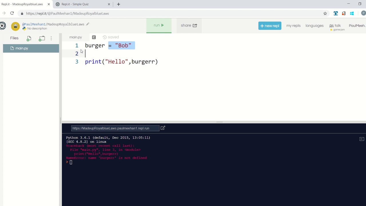 PYTHON - QUIZ 2 Outputs Variables and Inputs