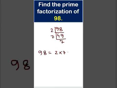 Find the Prime number of 98 by Factor Tree #primenumber #treefactor #primefactors #numberconcept