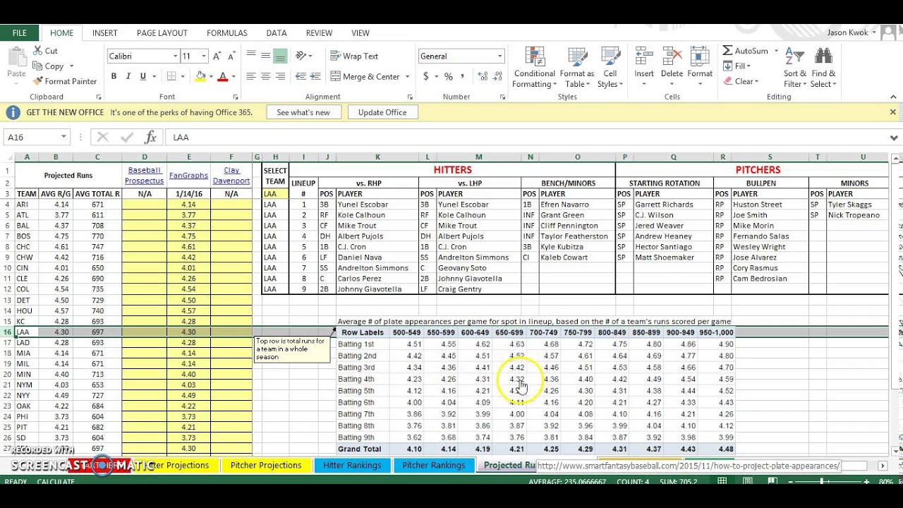 Projecting X 2.0 Excel - Projecting Hitters