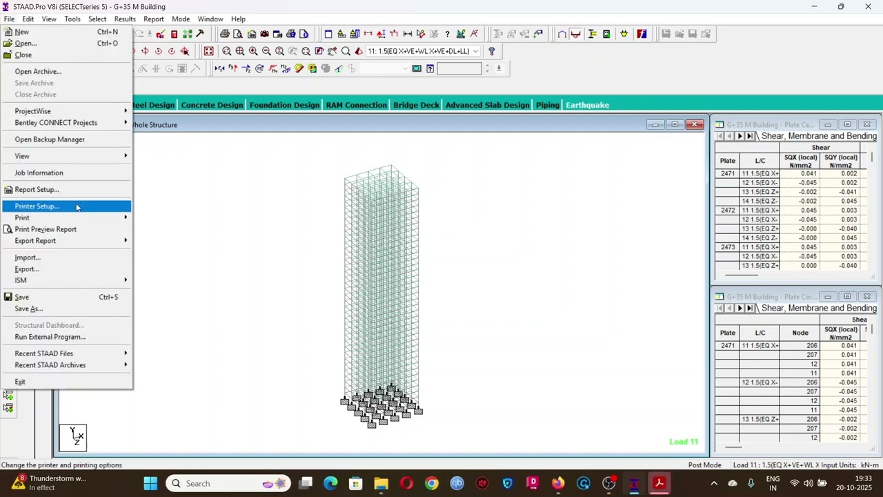 G+35 M Building Staad Report Setup and input output report printing pdf tutorial