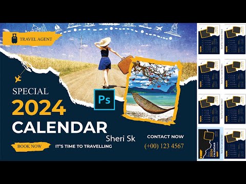 Travel Tour Calendar Desk 2024 Download In PSD Files |Sheri Sk| |CMYK Color Files|
