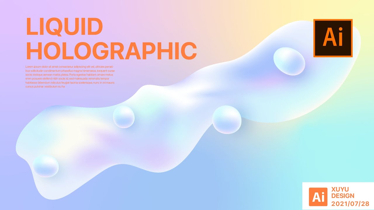 Adobe illustrator tutorial for beginner || Make liquid holographic shapes with gradient mesh tool