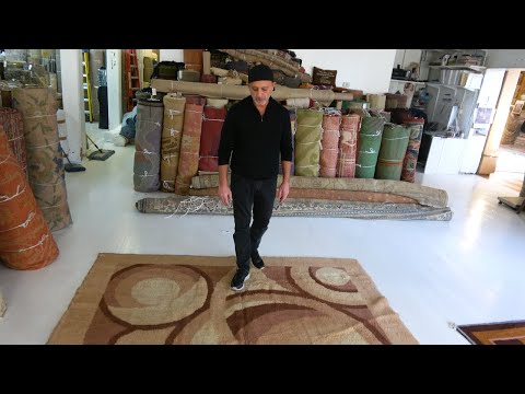 Vintage French Art Deco Brown and Beige Wool Rug by D.I.M. BB4794