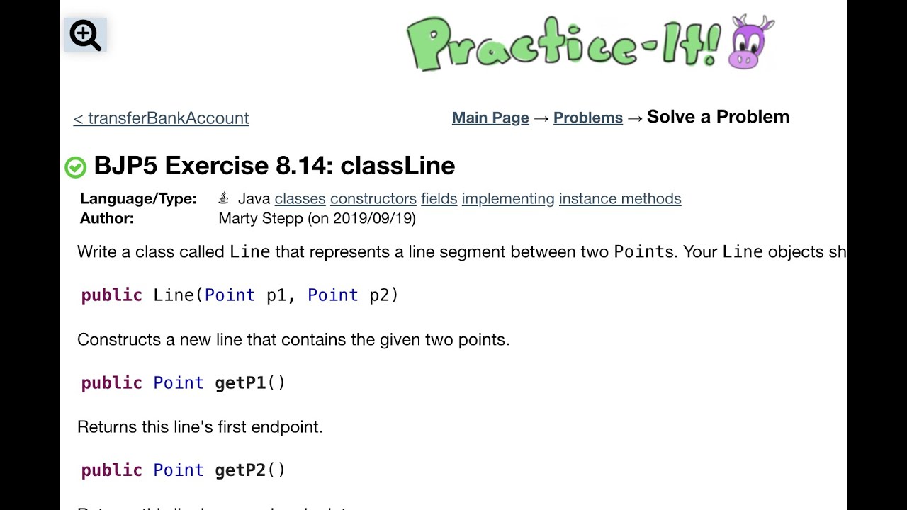 Java Practice It | Exercise 8.14 classLine | classes, constructors, fields, instance methods