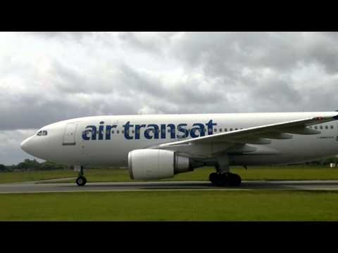 Air Transat Airbus A310 close taxi C-GTSH at Dublin Airport.