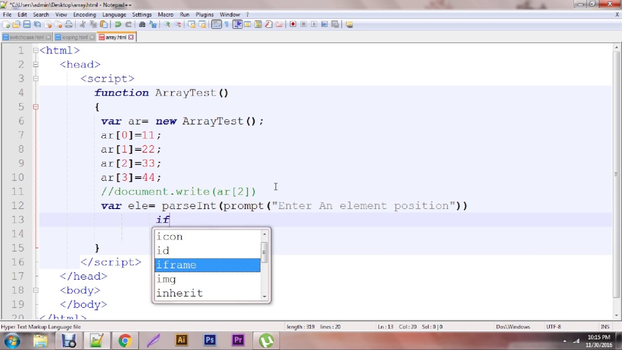 Javascript - Create Simple Dynamic Array | Run time array function Tutorial video