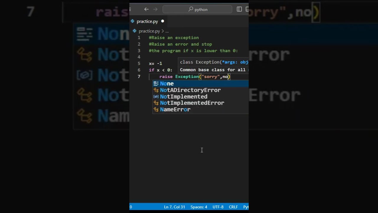 raise an exception | #python #coding #code#pythonprogramming #pythoncoding #programming