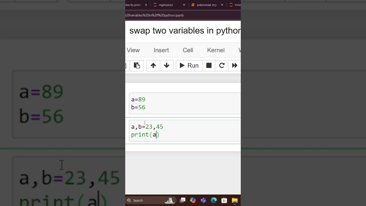 Swap two variables without using third variable #shorts #python #pythonprogramming