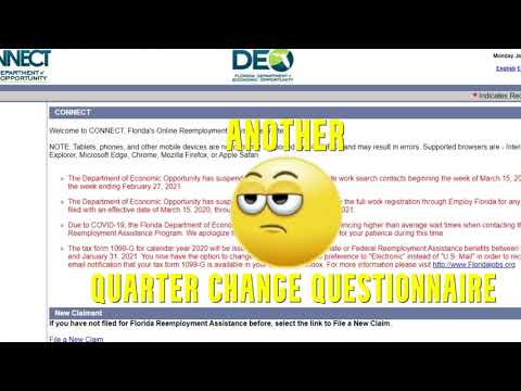 PUA Quarter Change Questionnaire 💲300 FPUC Florida DEO Unemployment Reemployment Extension Tutorial