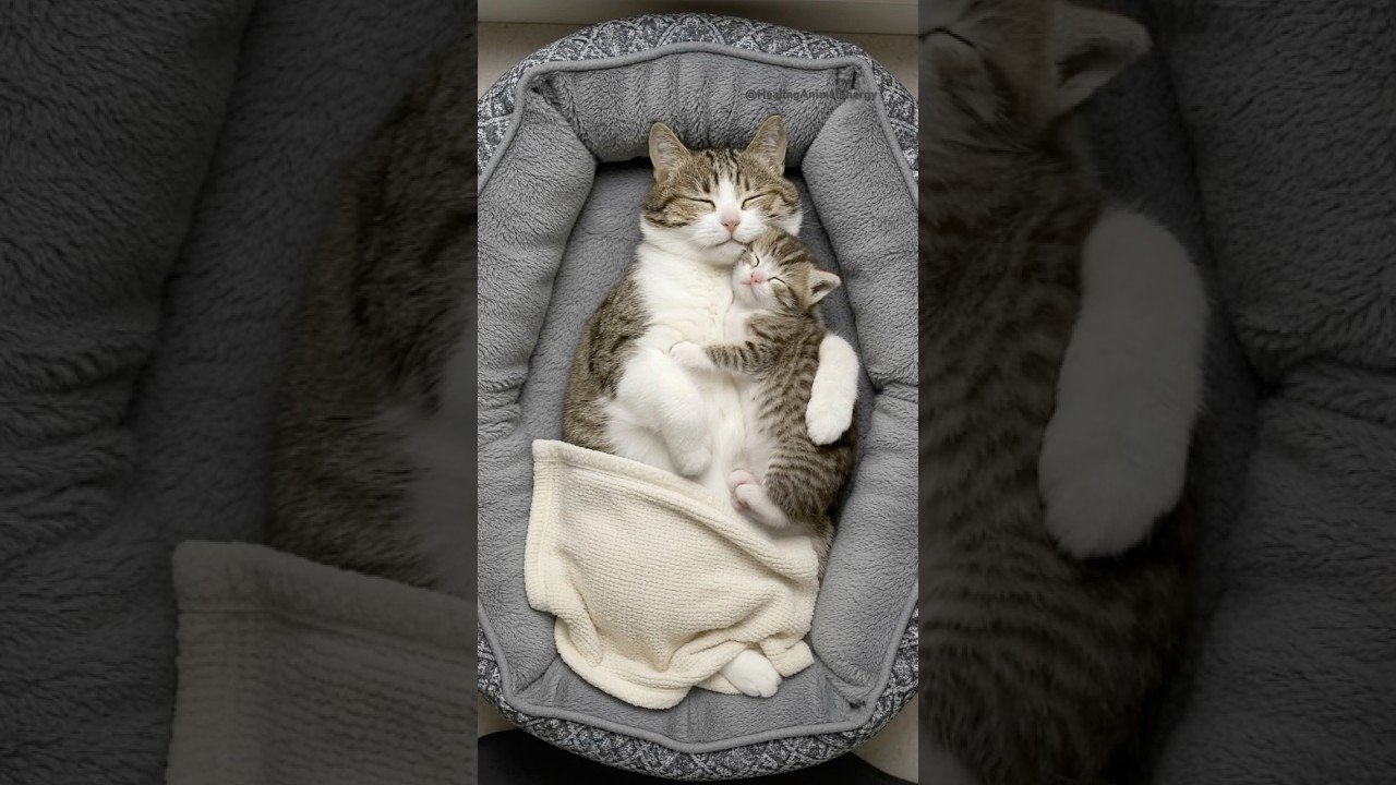 Mother Cat’s Gentle Care Makes Her Kitten Sleep Peacefully