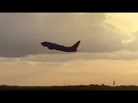 Southwest Airlines plane taking off from Raleigh–Durham International Airport in North Carolina
