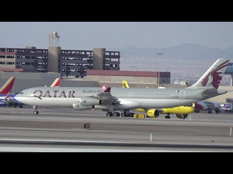 Camcorder footage: Qatar Amiri Flight Airbus A340-300 taxis at Las Vegas (LAS) | A7-AAH