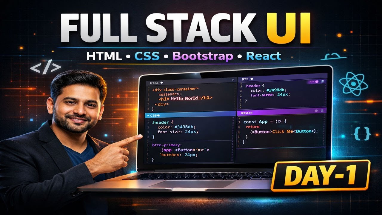 Full Stack UI Development Day 1 | HTML CSS Bootstrap React | Frontend Roadmap 2026