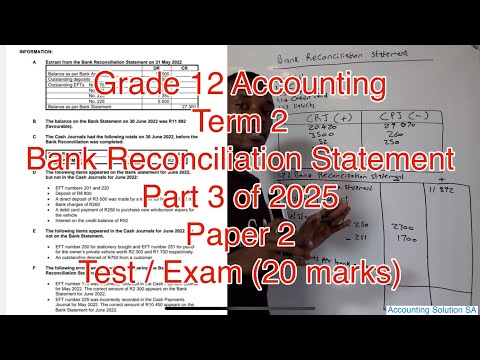 Grade 12 Accounting Term 2 | Bank Reconciliation Statement Part 3 of 2025 paper 2