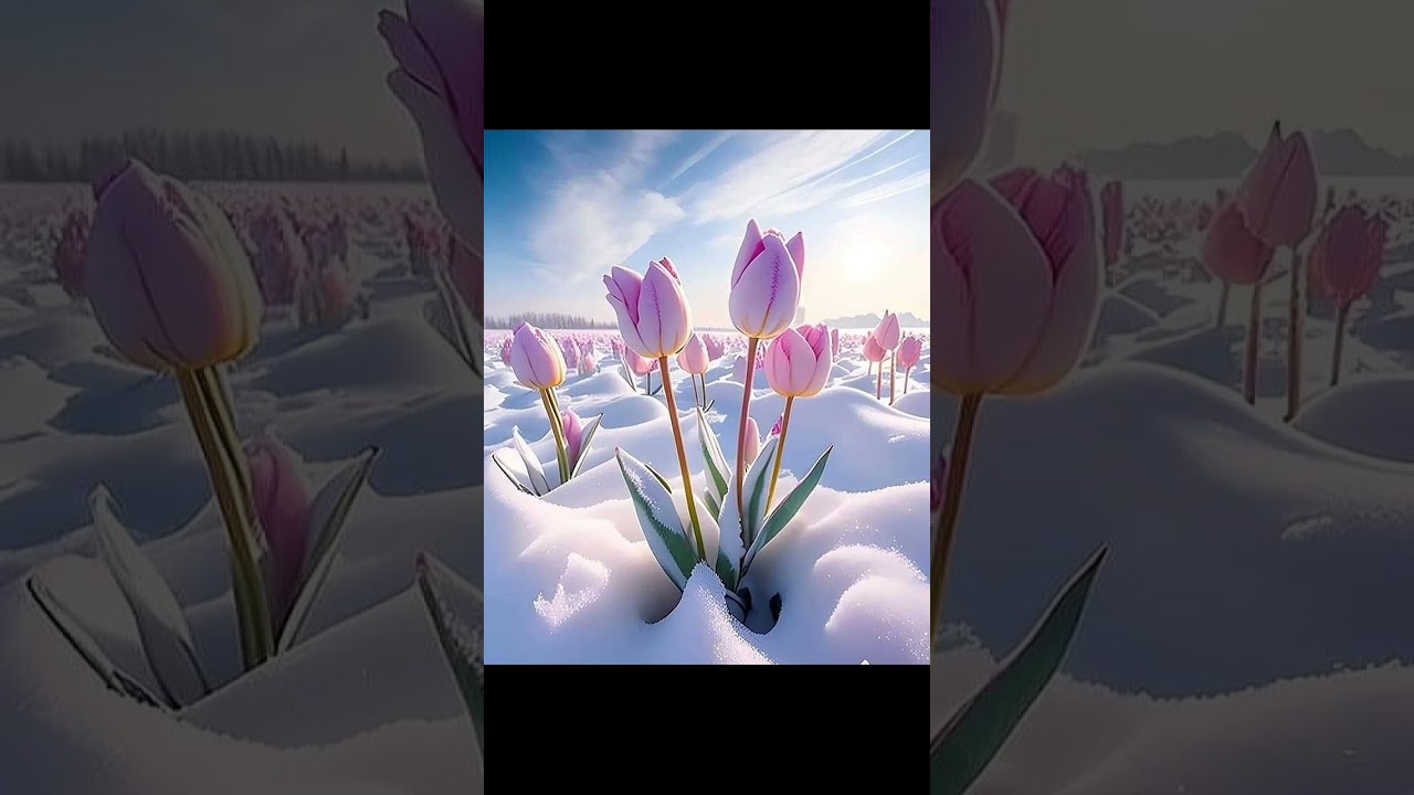 Tulips in snow🌷#beautiful #tulips#flowers#relaxing#satisfying#shortsvideo#shorts#shortsfeed#edit