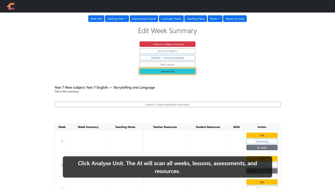 Analyse Unit – AI-Powered Curriculum Gap Analysis | DCS Curriculum Manager