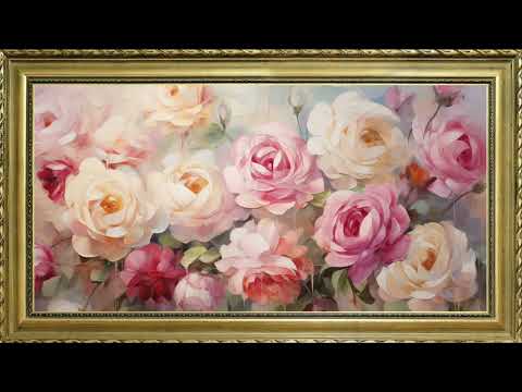 PINK FLORAL TV ART SCREENSAVER WALLPAPER BACKGROUND VINTAGE FRAMED SAMSUNG TV ART OIL PAINTING DECOR