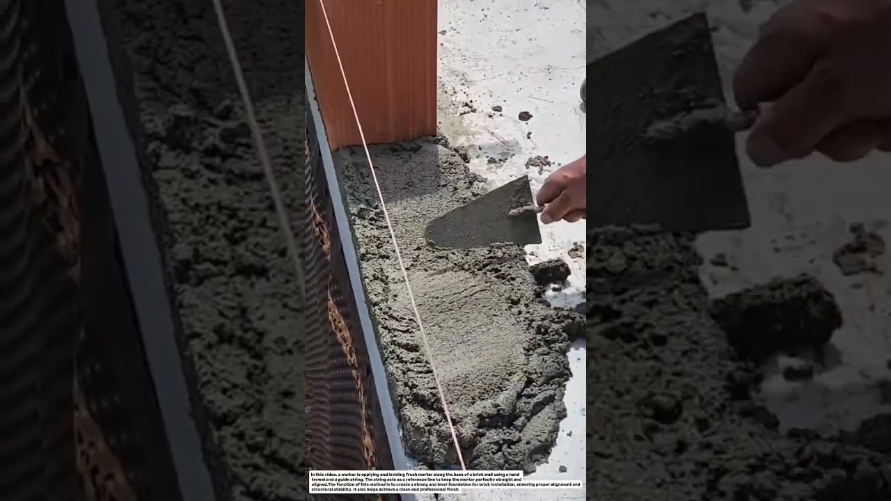 Satisfying Brick Base Mortar Leveling! Straight Line Trowel Technique.