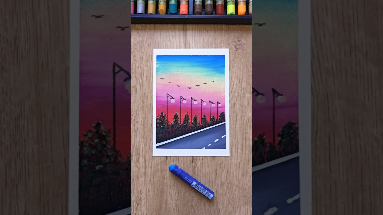 Easy Road Scenary Drawing | Oil Pastel Art #art #drawingtechniques #oilpasteldrawingeasy #oilpastel