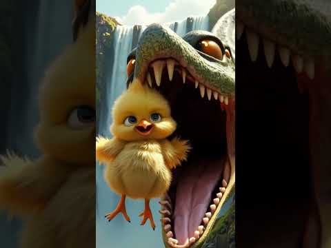 A high-drama, ultra-realistic 3d animated scene showing a yellow fluffy chick wi #viral #anmals