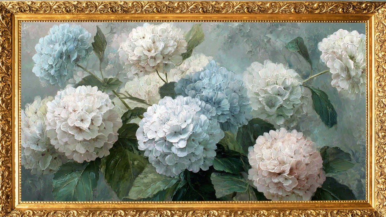 Hydrangea Flowers Painting | Art Screensaver for TV | 2 Hours Framed Floral Painting | TV Wallpaper