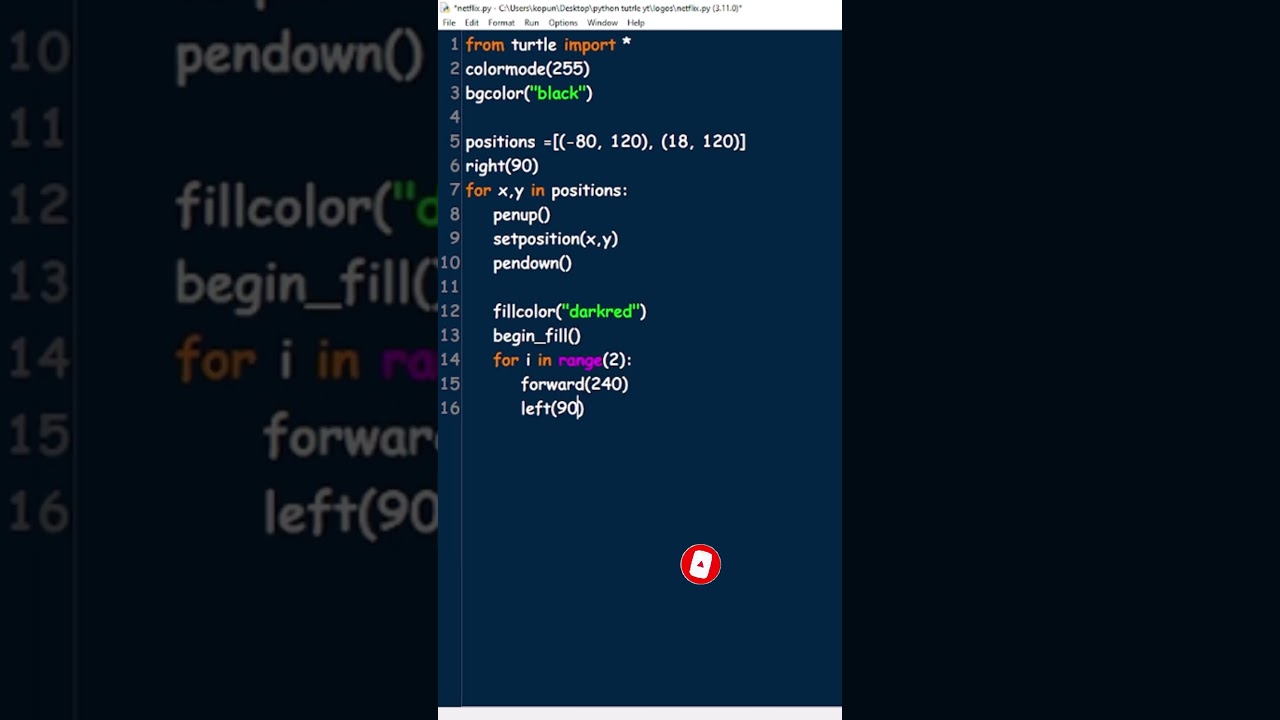 Python turtle tutorial Netflix logo #python #pythonturtle #learnpython #turtledesign #programming