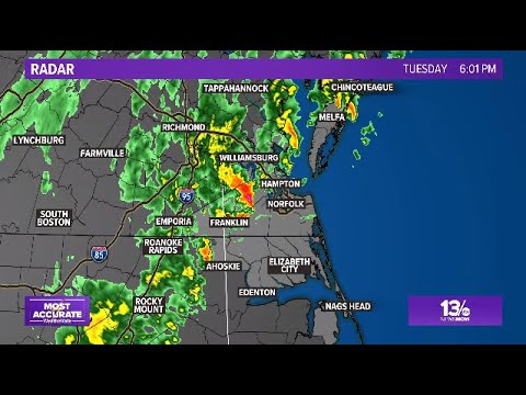 Watch: Radar Tracking Storms and Possible Severe Weather Moving Into Hampton Roads Area of Virginia