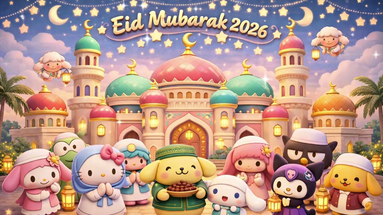 Eid Mubarak 2026 Sanrio Family 💖 | My Melody, Hello Kitty Ramadan TV Wallpaper 4K
