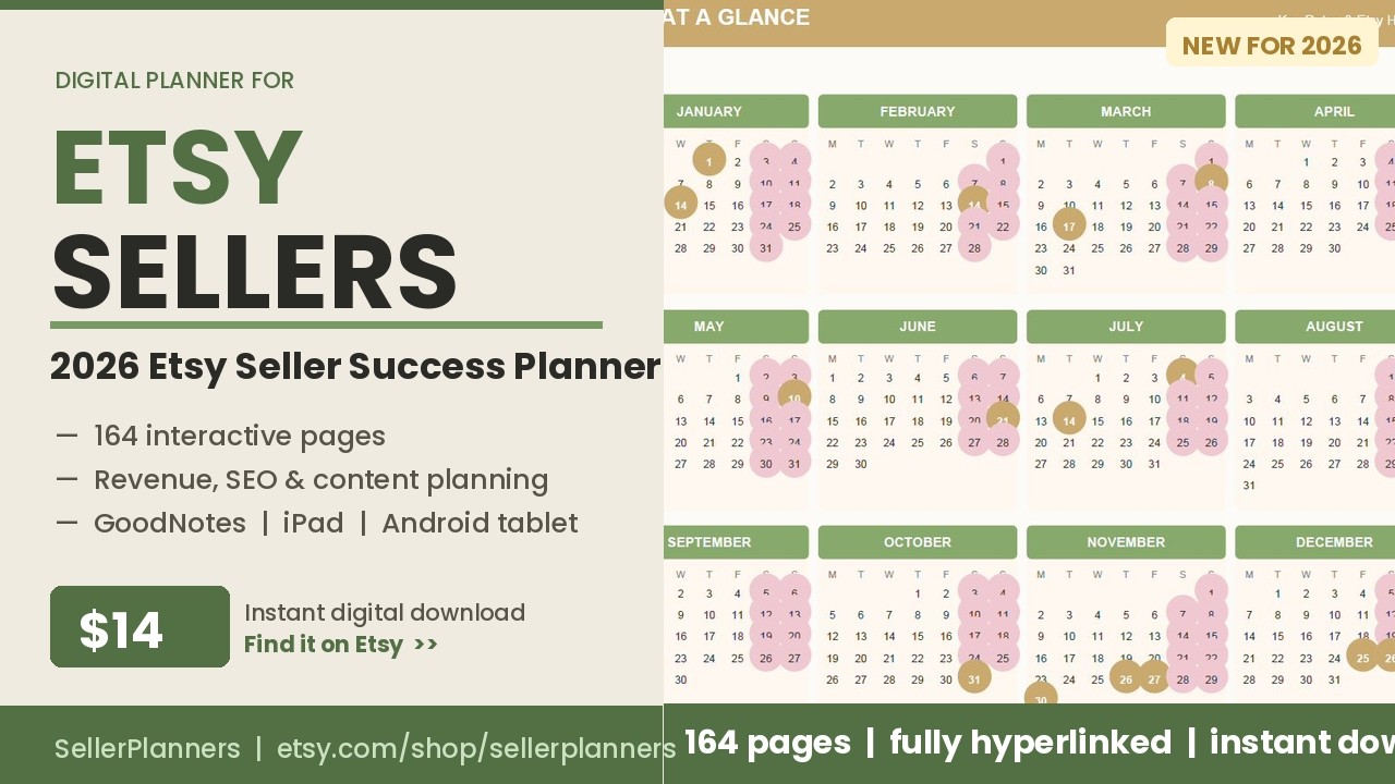 Etsy Seller Planner 2026 — 164 Pages to Finally Organise Your Shop | Digital Planner GoodNotes