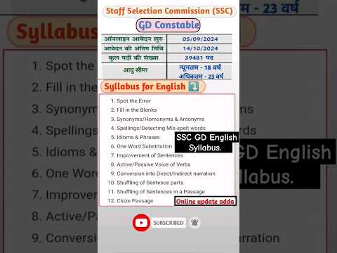 SSC GD English Syllabus | Ssc gd Syllabus 2024 |#shorts #feed