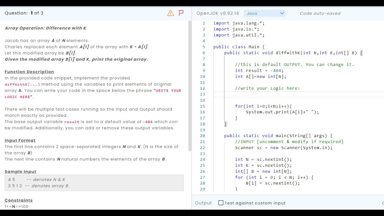 Entry Level Programming Job Coding Test Question - Difference With K