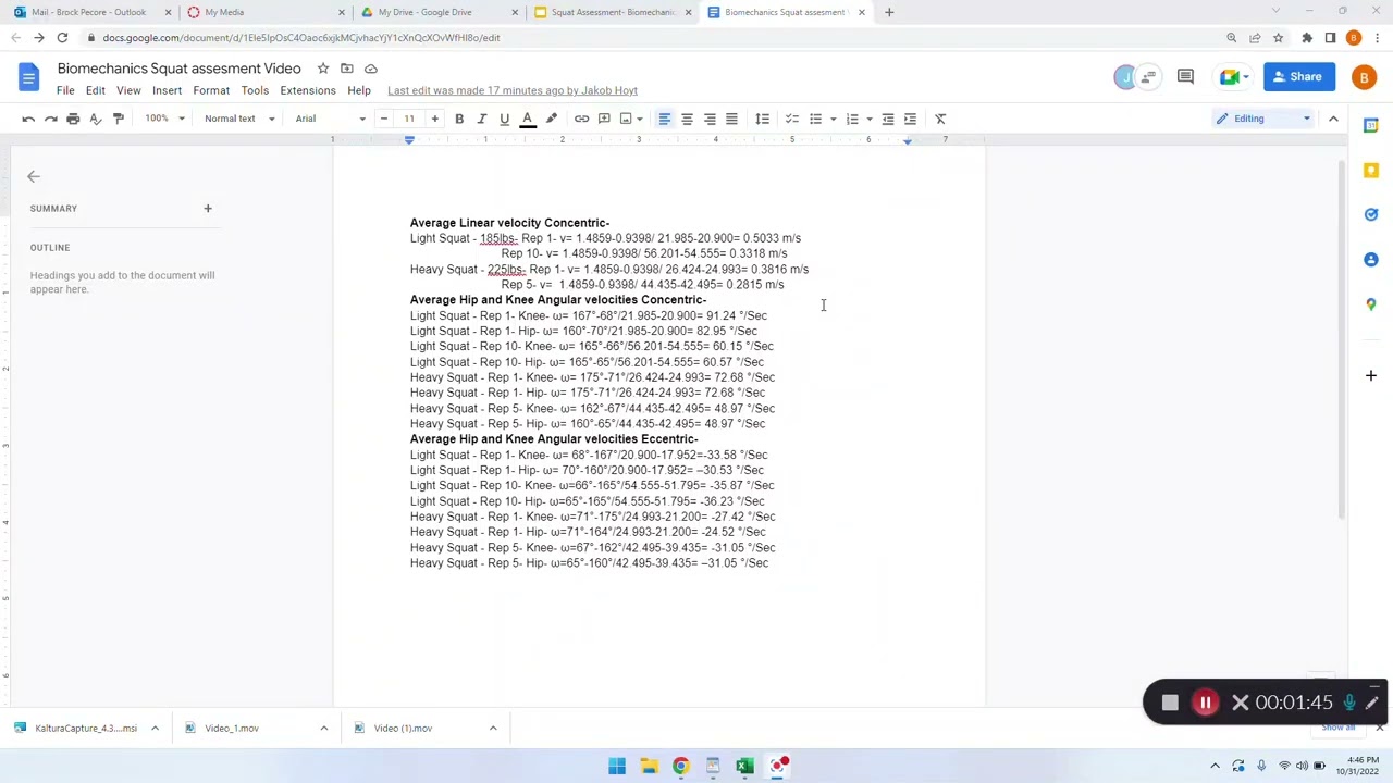 Brock Pecore Biomechanics Data Analysis