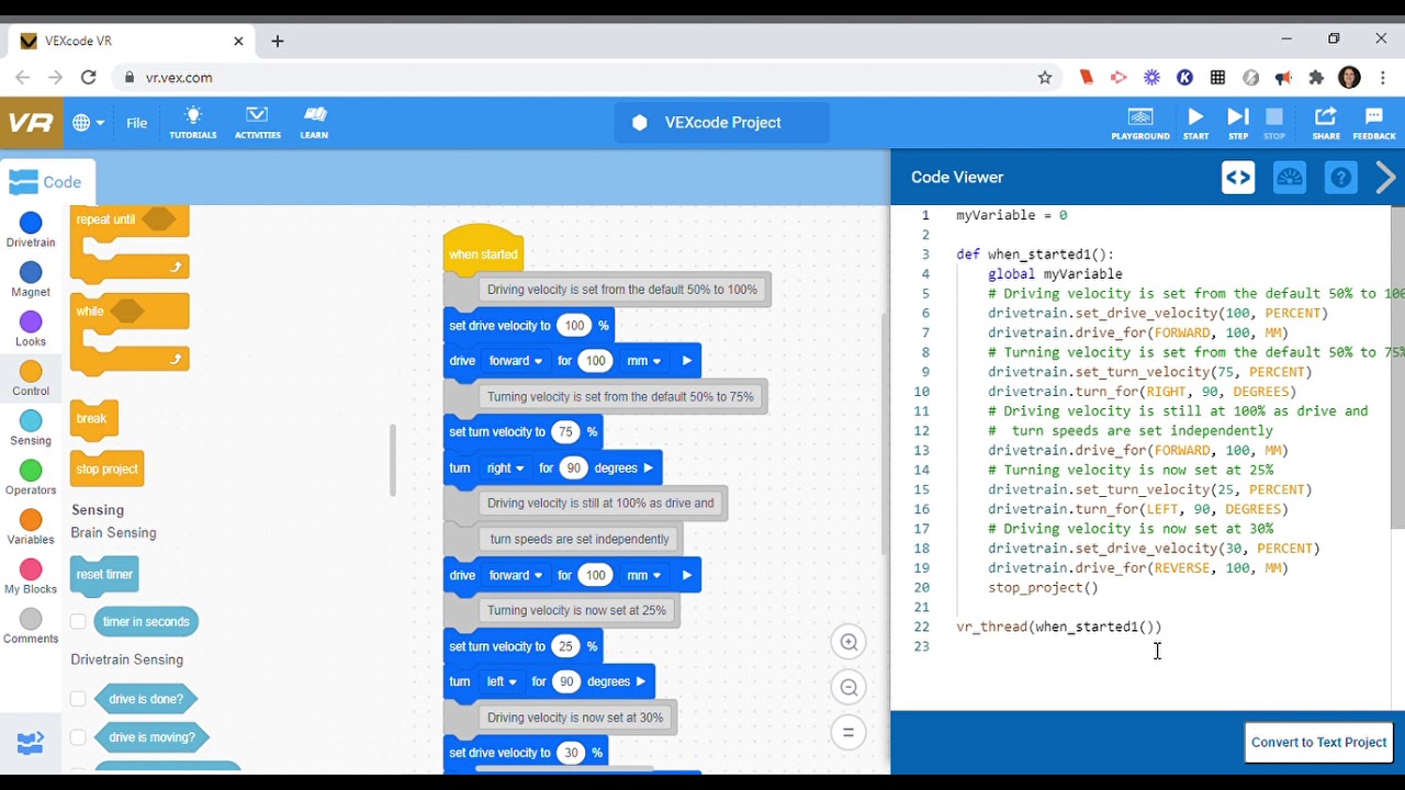 Tutorial: Convert VEX VR programs to Python