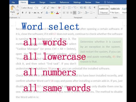 How to select all words or nubers in Word, with selecting all same words