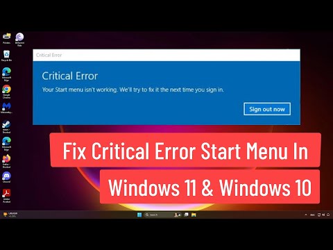 Fix Critical Error Start Menu In Windows 11 & Windows 10