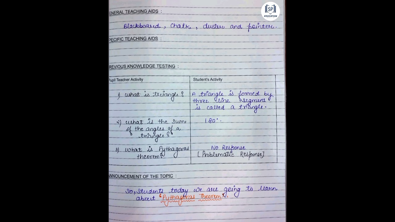 Lesson plan-5 |Mathematics |Pythagorean theorem |D.EL.ED #jbt #lessonplan #mathematics  #studypoint