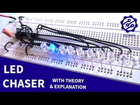 LED Chaser circuit using 555 timer + 4017 IC on Breadboard - Basic Electronics Projects