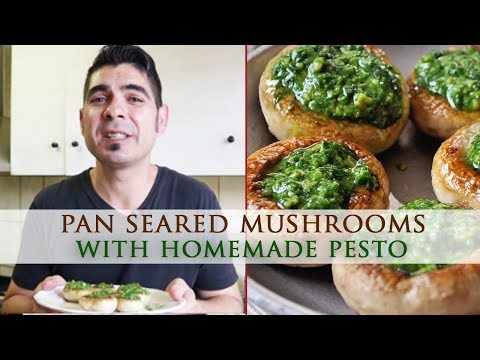 Seared Mushrooms Stuffed with Homemade Pesto