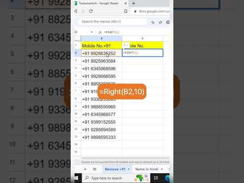 How to Remove +91 from mobile number in excel????#excel #shorts