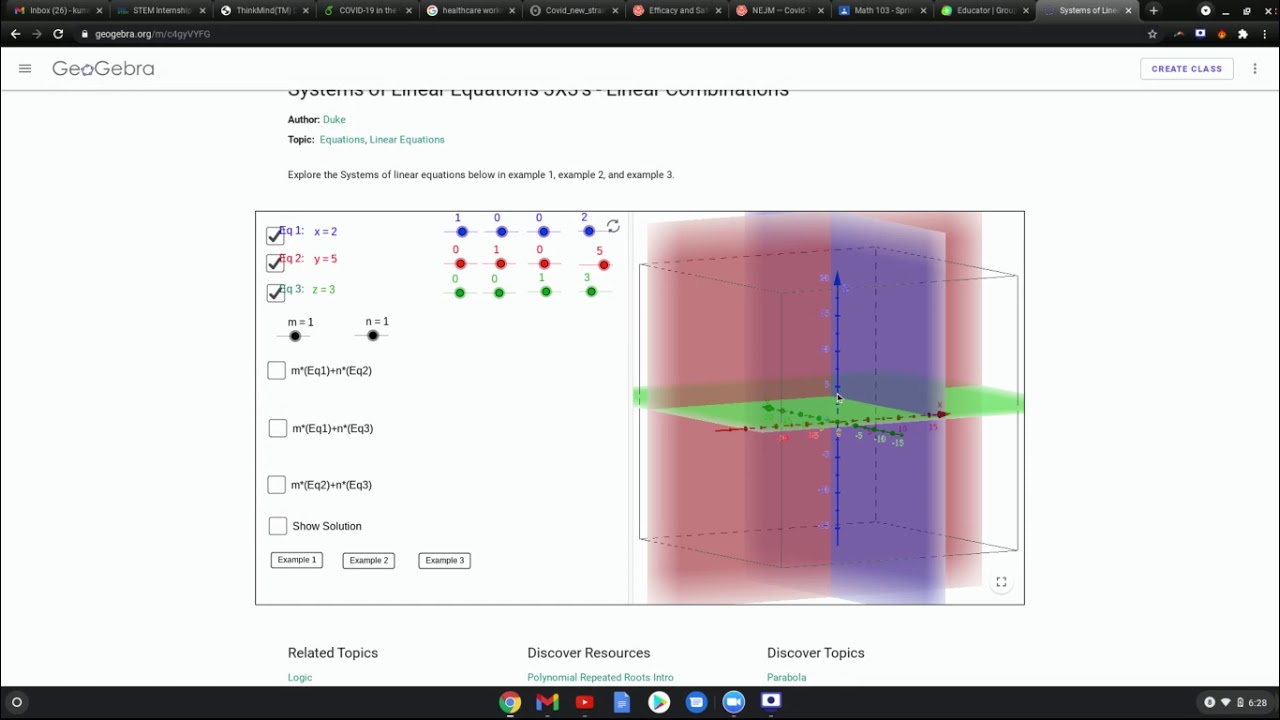 Math 103 - Geogebra Activity - Equation in 3 variables