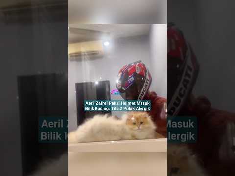 AERIL ZAFREL PAKAI HELMET MASUK BILIK KUCING. TIBA2 PULAK ALERGIK