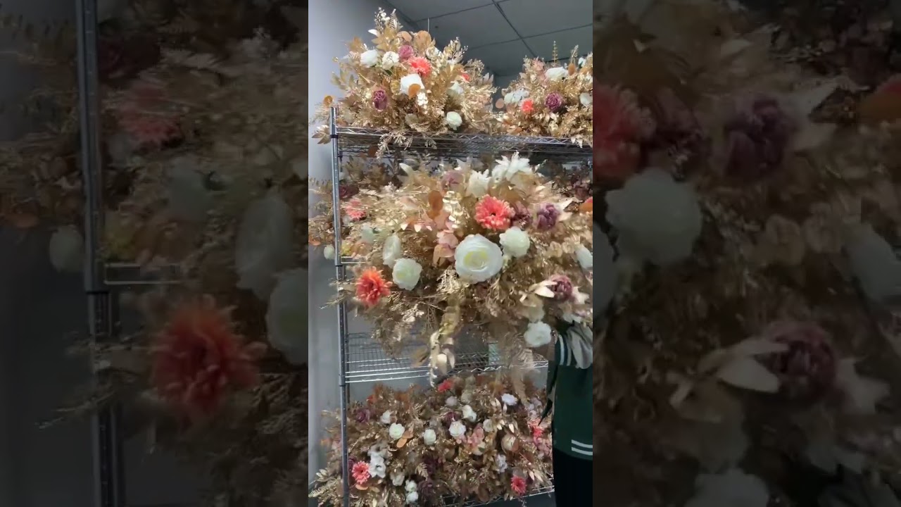 Golden Leaf Plants  Row Arrangement Wedding Backdrop Table Floral Ball #backdrop #floraldesign #diy