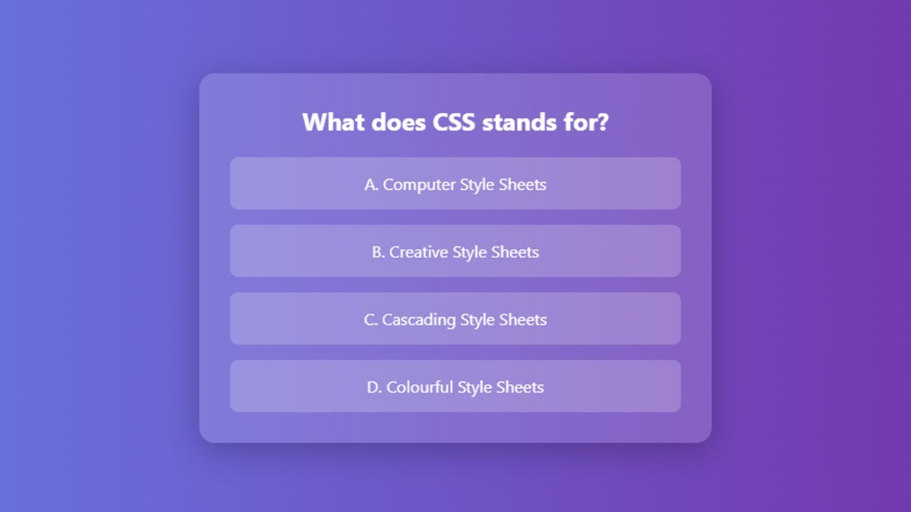Multiple Choice Quiz Design using HTML CSS and JavaScript